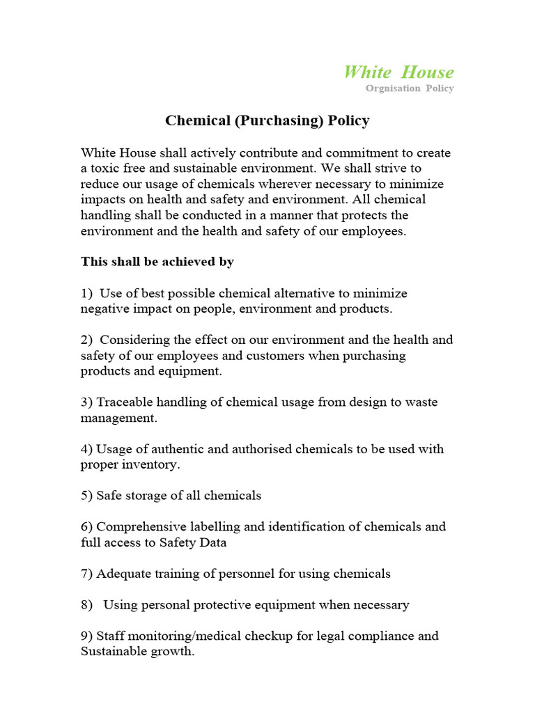 Chemical (Purchasing) Policy | PDF
