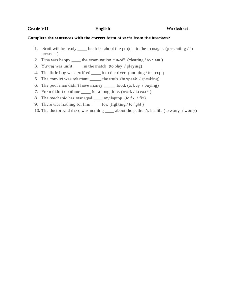 Grade VII Worksheet 26.09.2024 | PDF