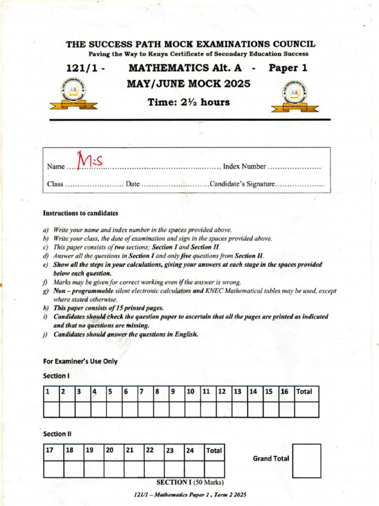 Mock Maths PP1 | PDF