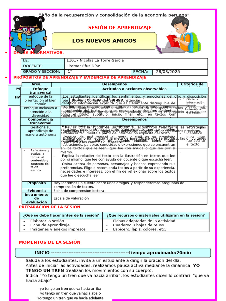 1º U1 s1 Sesion d4 Plan Lector Los Nuevos Amigos | PDF | Aprendizaje ...