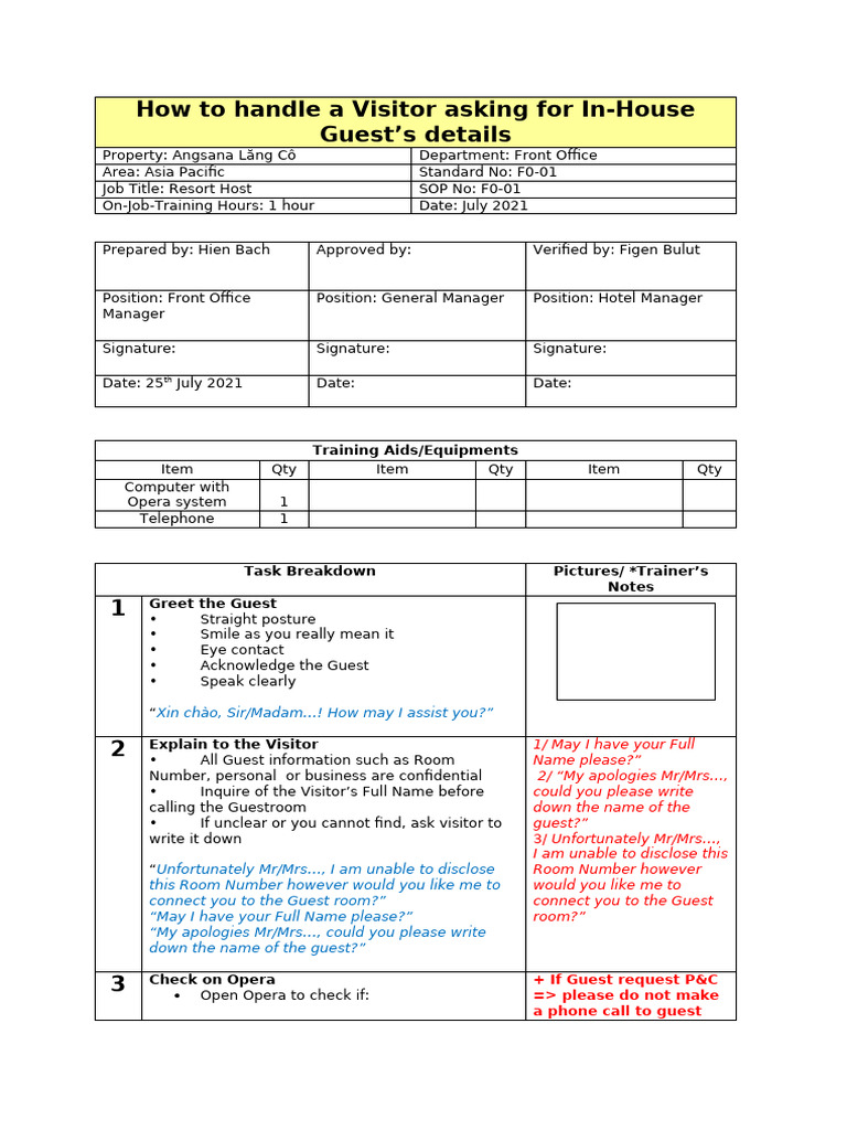 FO - 01 How To Handle A Visitor | PDF