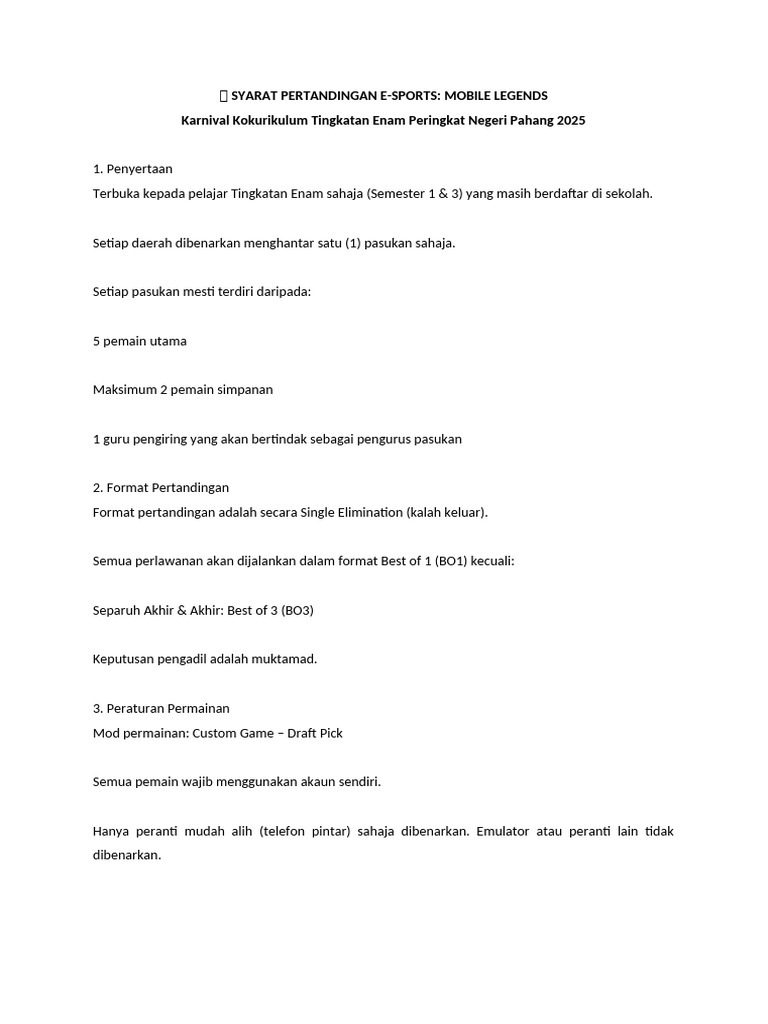 Syarat Pertandingan e Sports | PDF