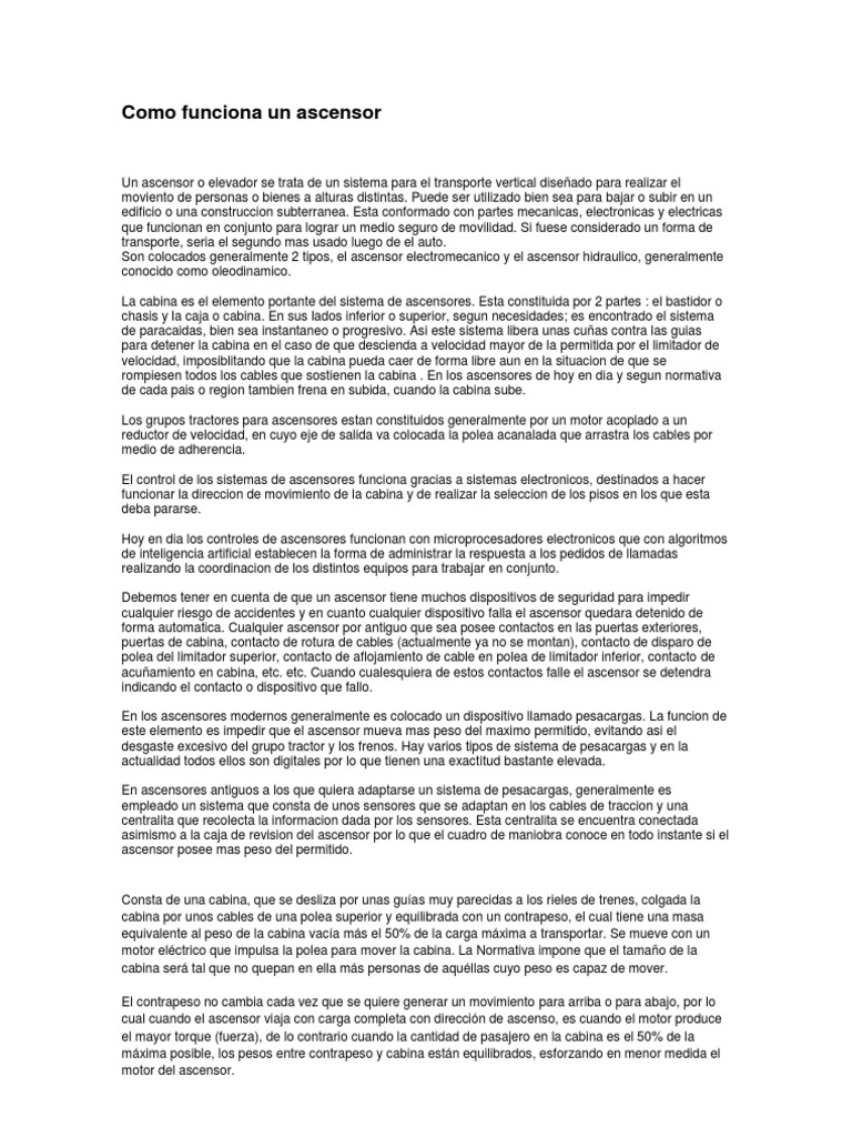 Como Funciona Un Ascensor | PDF | Ascensor | Transporte