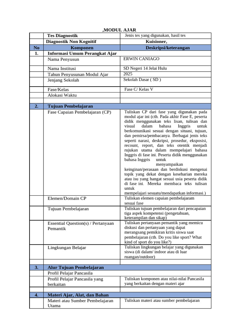 Template Modul Ajar SD 2025 | PDF