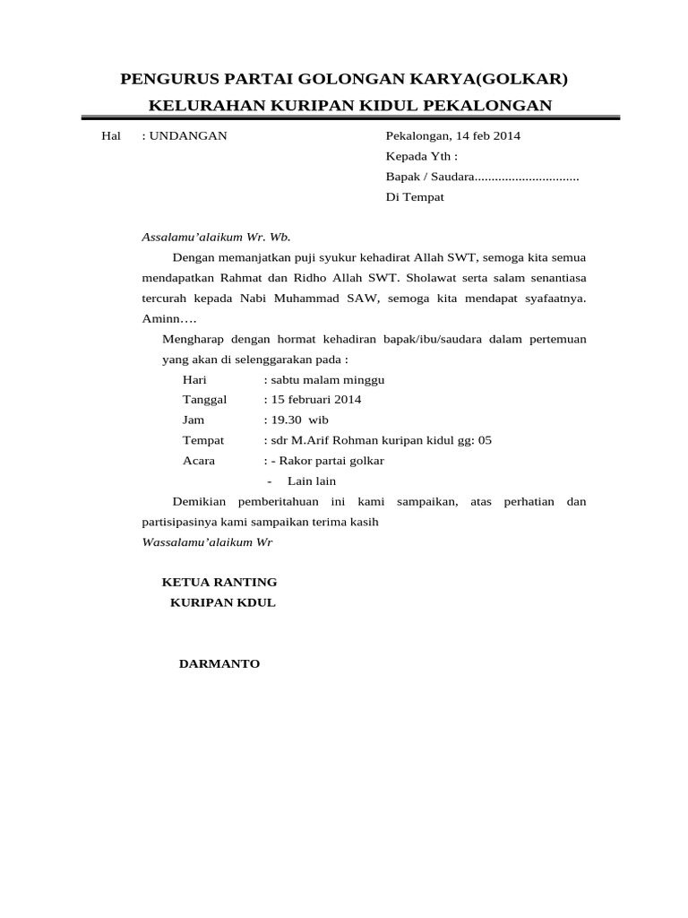 Undangan Rakor Partai Golkar 2014 | PDF