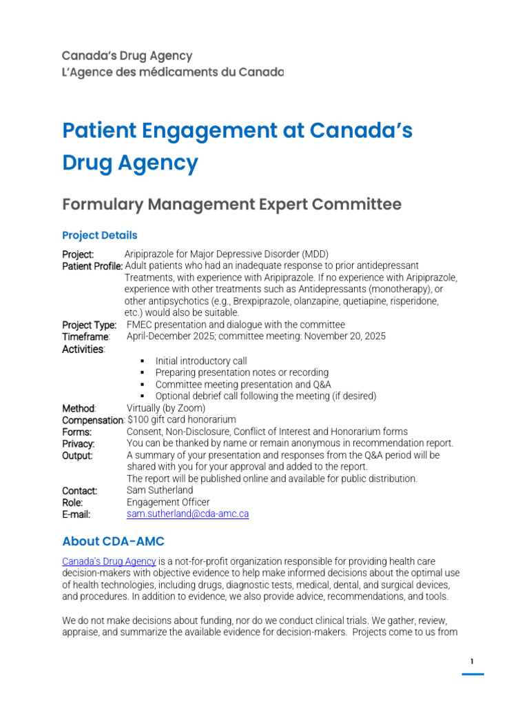 CDA-AMC - FMEC Engagement Reimbursement Review - MDD | PDF | Health ...