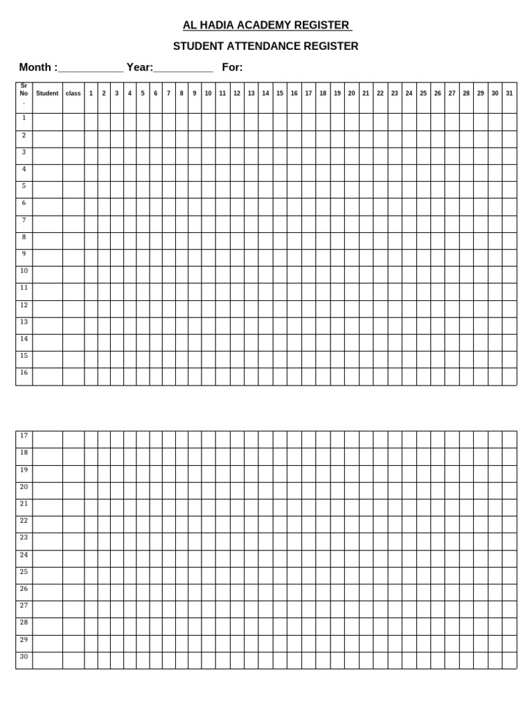 Student Attendance Register | PDF