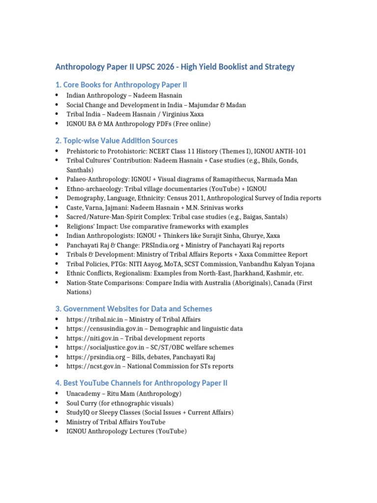 Anthropology Paper II UPSC 2026 Strategy | PDF | Anthropology