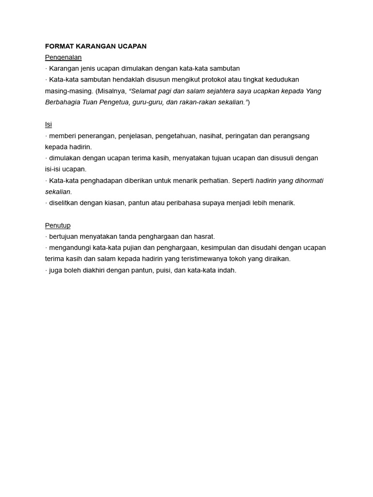Format Karangan Syarahan dan Ucapan | PDF