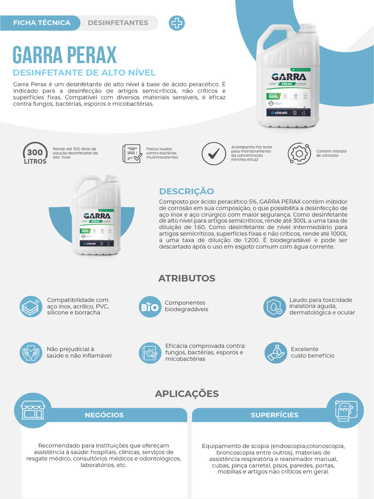 Ficha Tecnica Garra Perax | PDF | Desinfetante | Materiais