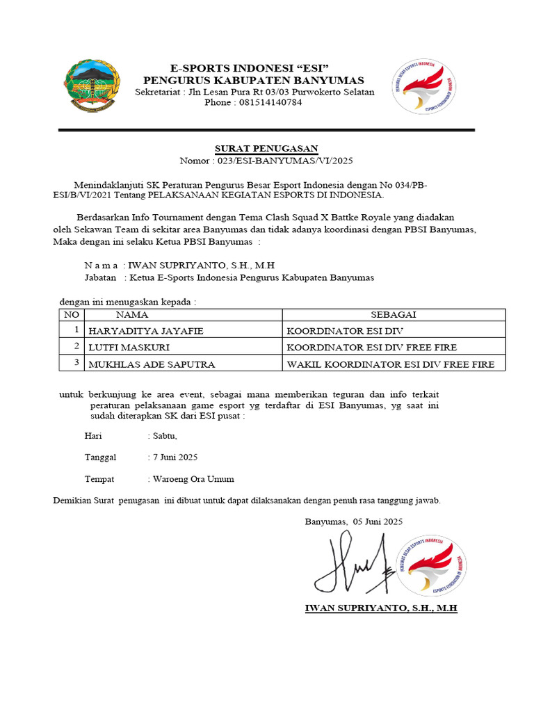 Surat Penugasan Event Esi Banyumas | PDF