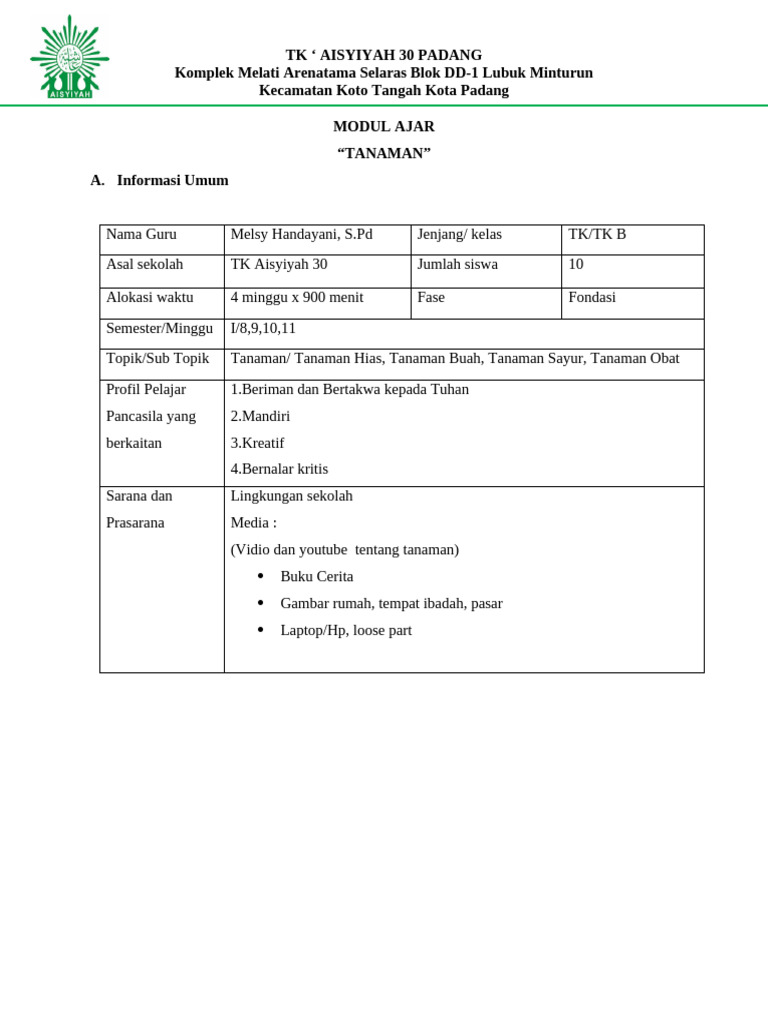 Modul Ajar Tanaman | PDF