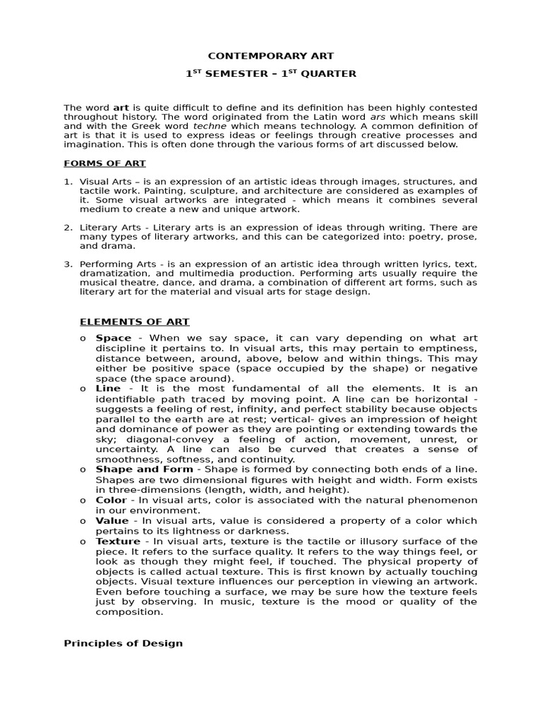 Contemporary Art 1st Sem 1st Quarter 1 | PDF | The Arts