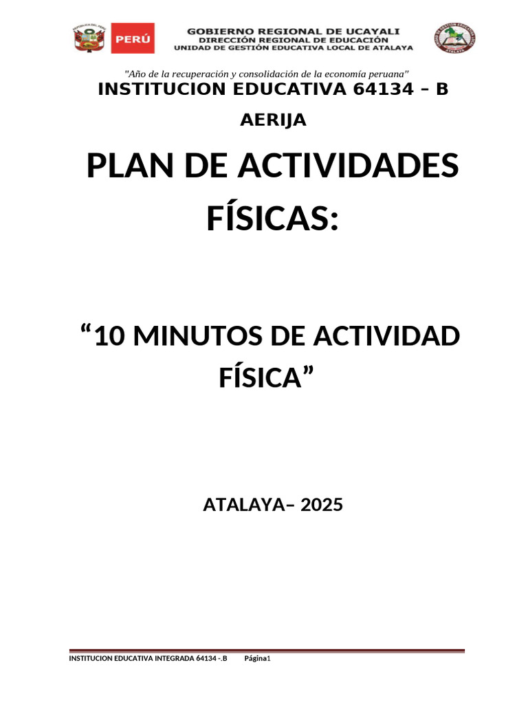 6 Modelo de Plan de 10 Minutos Actividad Física | PDF | Obesidad ...