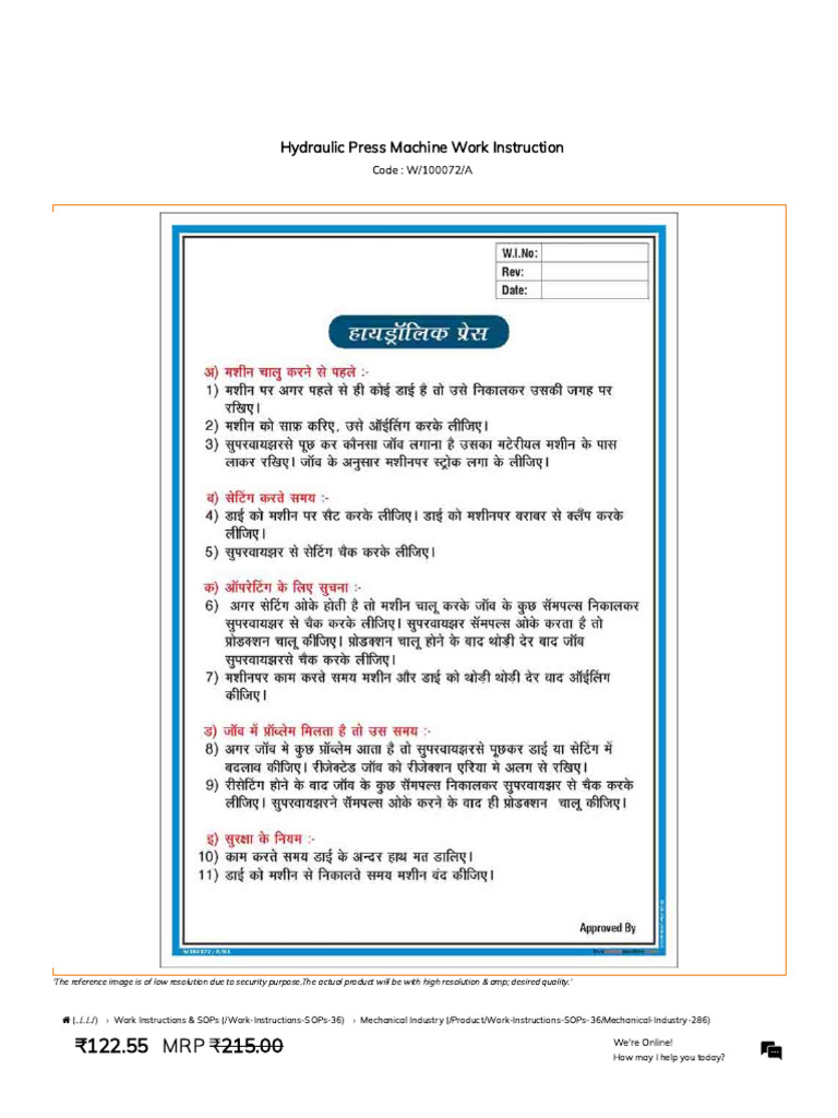 Hydraulic Press Work Instruction Display | PDF | Mechanical Engineering