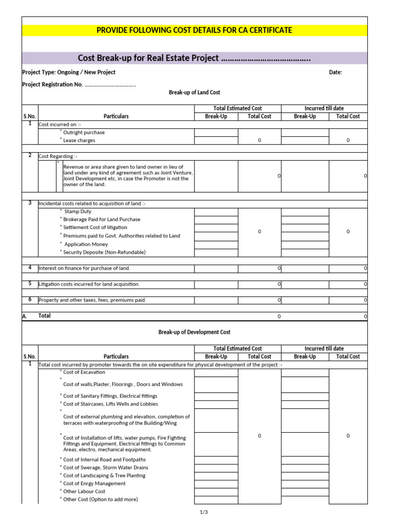 Cost Break Up Format | PDF | Cost | Fee