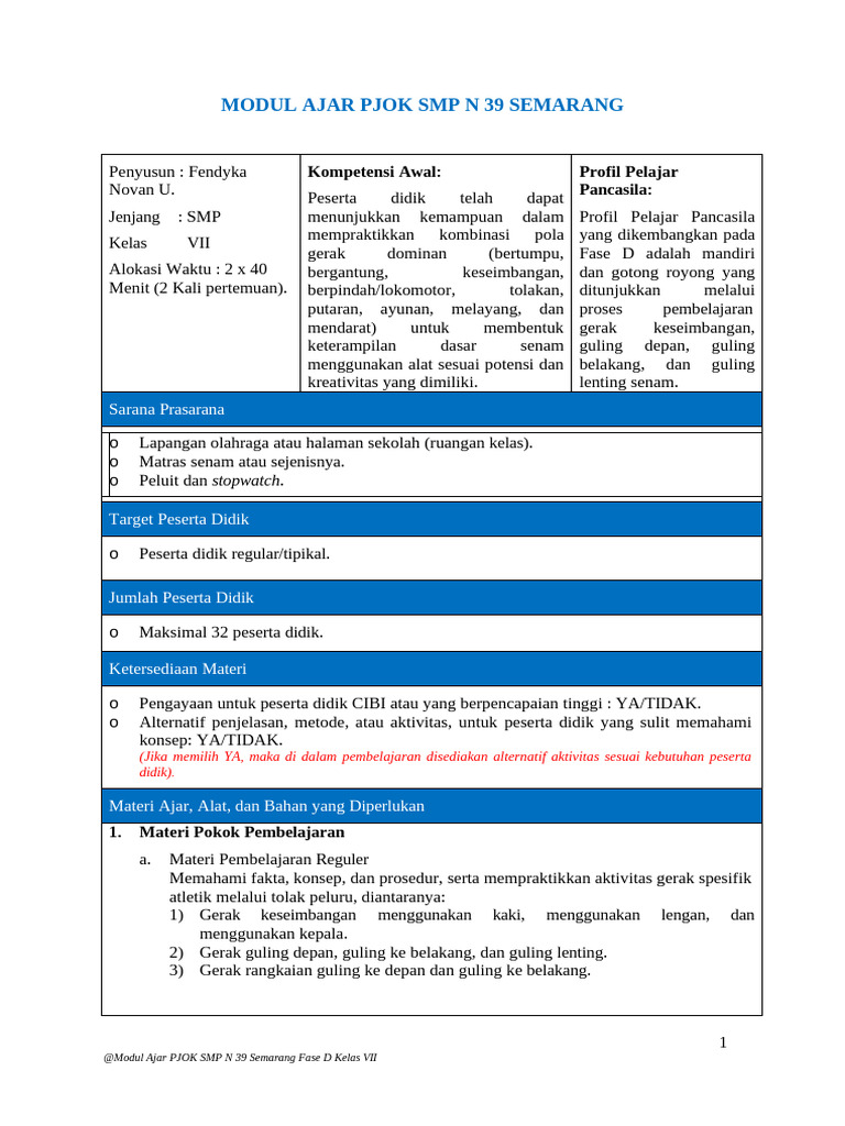 10 Modul Ajar Aktivitas Senam - SMT 2 2025 | PDF