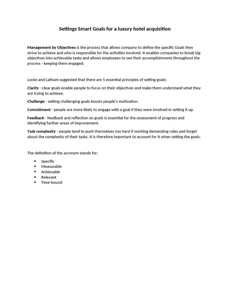 Setting SMART Goals for Hotel Acquisition | PDF