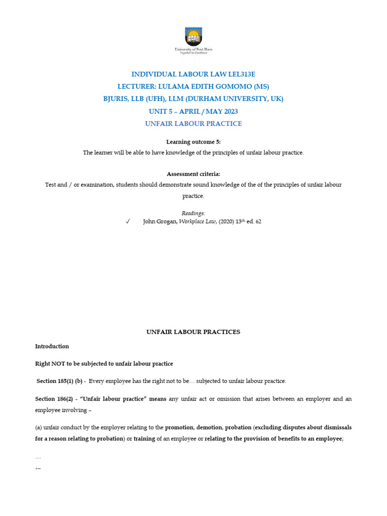 Unfair Labour Practices: Demotion Guidelines | PDF | Employment | Justice