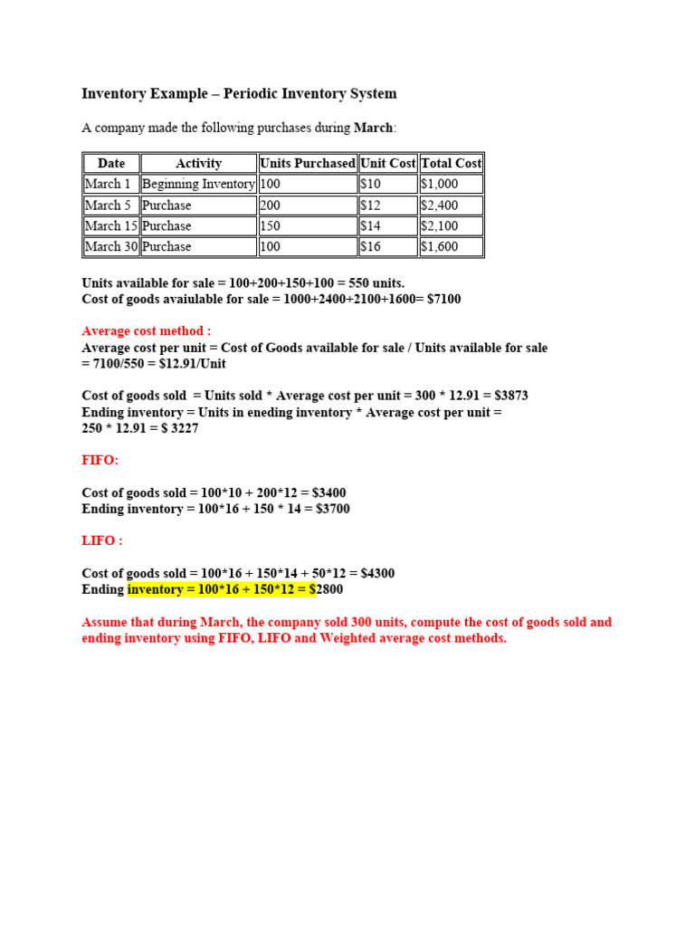 Periodic Inventory Example - FIFO - LIFO | PDF | Cost Of Goods Sold | Production And Manufacturing