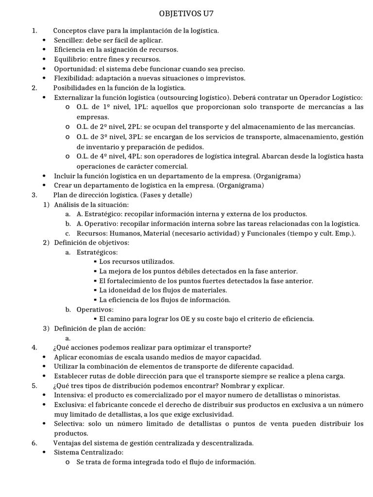 Objetivos U7 | PDF | Logística | Transporte