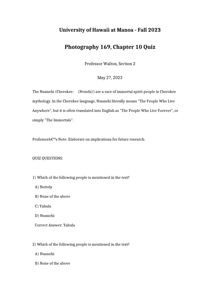 Photography 169 Chapter 10 Quiz | PDF