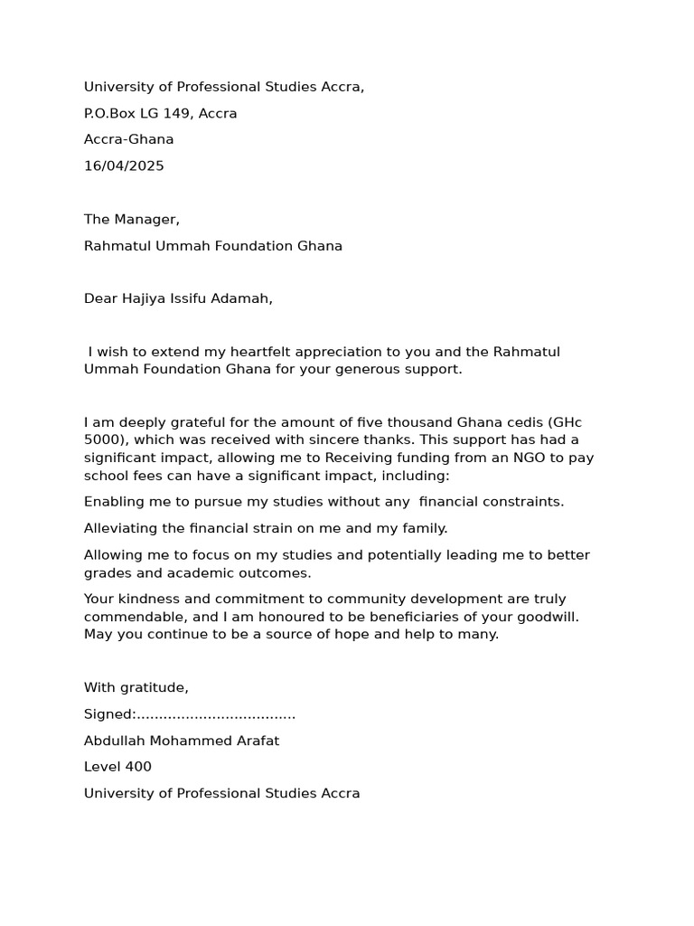 Gratitude for Support from Rahmatul Ummah | PDF