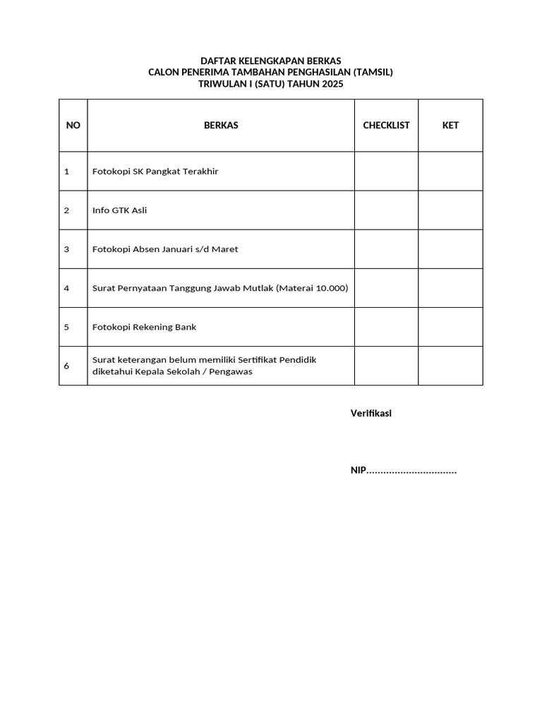 Checklist Kelengkapan Berkas | PDF