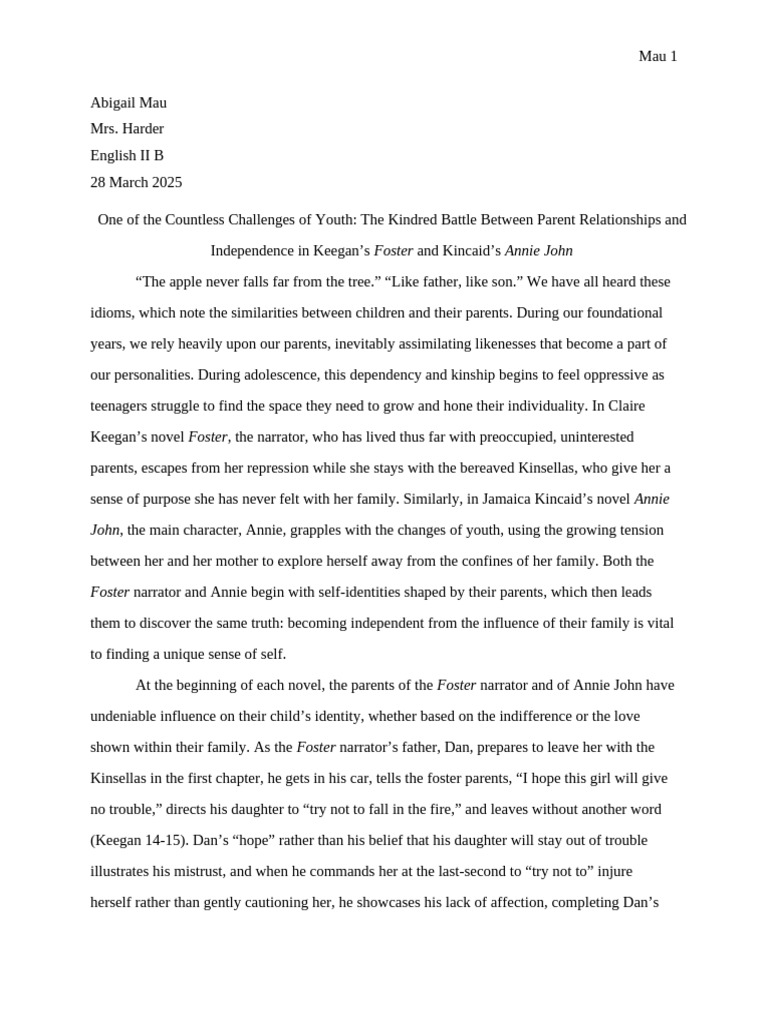 Comparative Analysis Essay Final | PDF | Self Concept | Adolescence