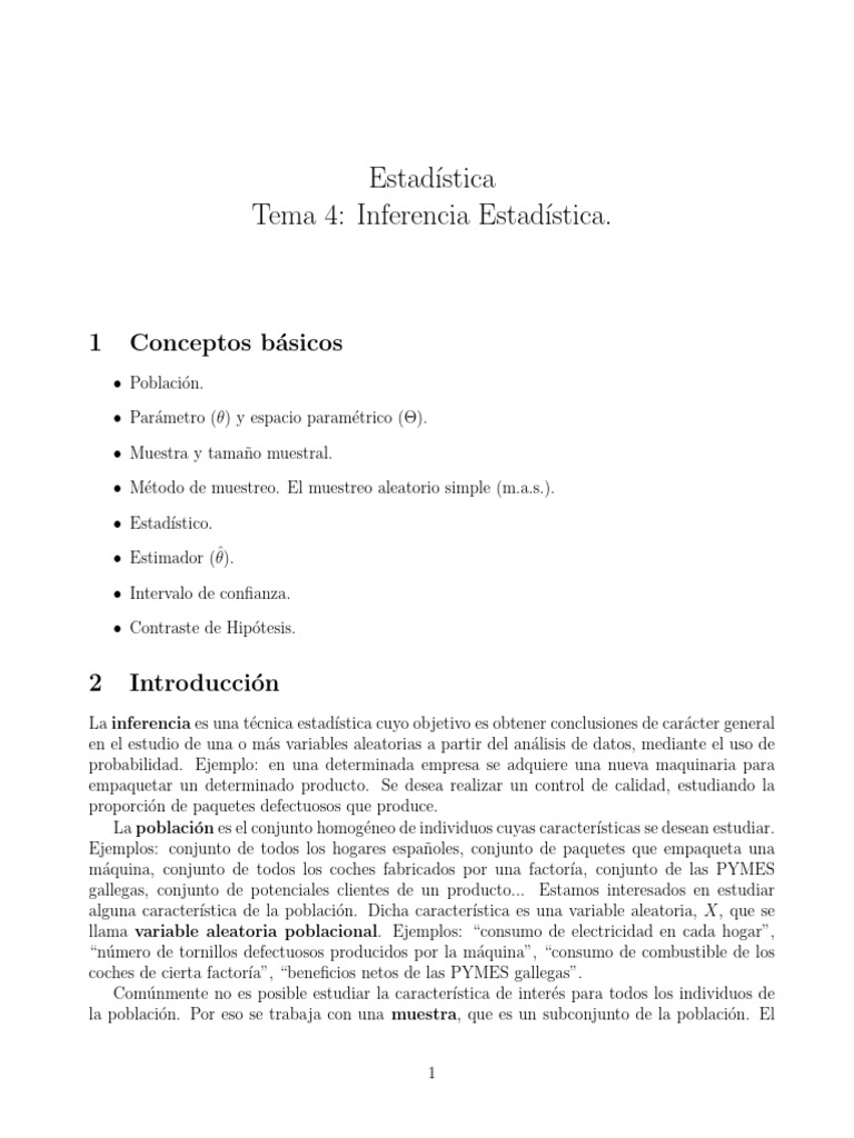Estad Istica Tema 4: Inferencia Estad Istica.: 1 Conceptos B Asicos | PDF | Muestreo ...