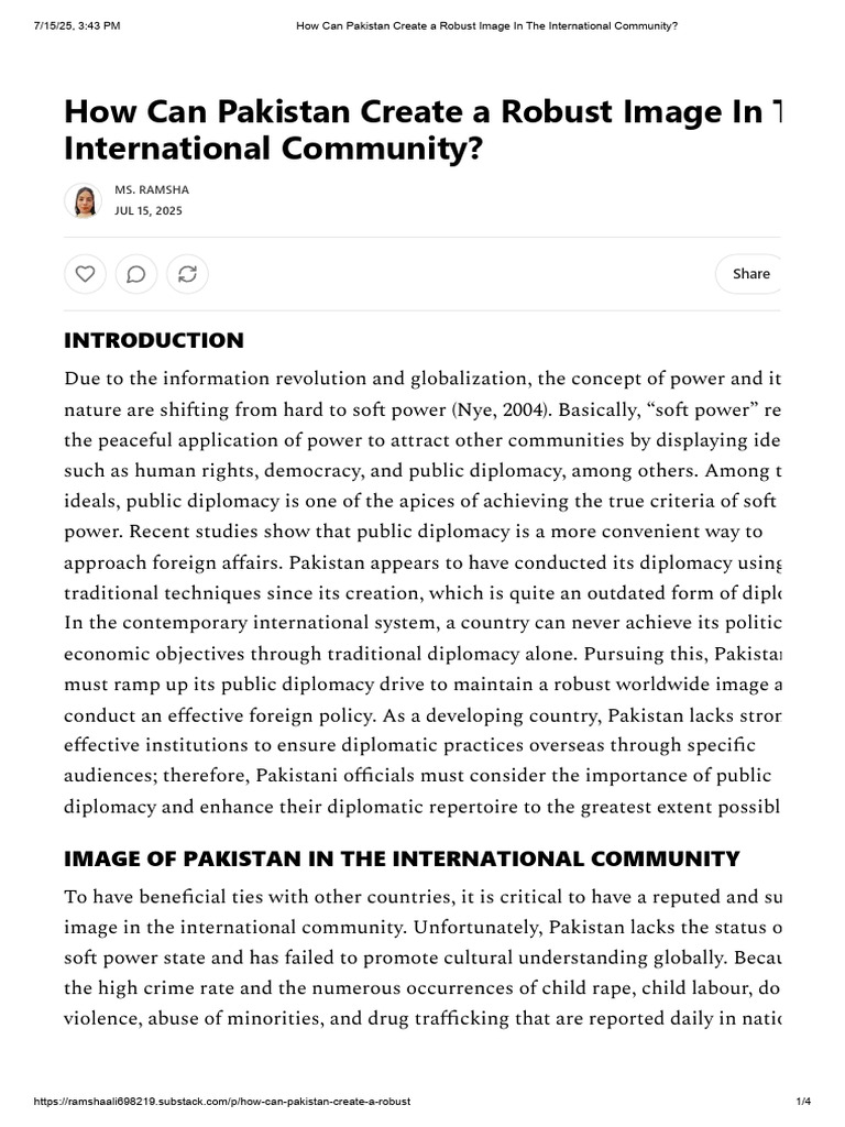How Can Pakistan Create A Robust Image in The International Community ...