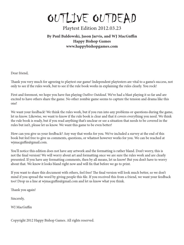 Outlive Outdead Playtest Edition | PDF | Zombies | Decomposition