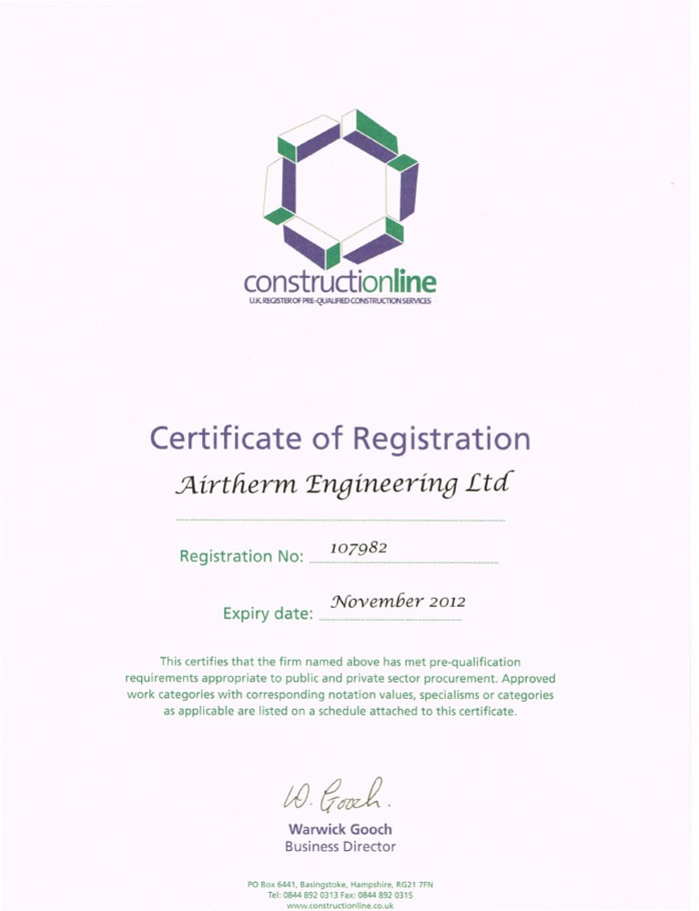 Constructionline Registration Certificate | PDF