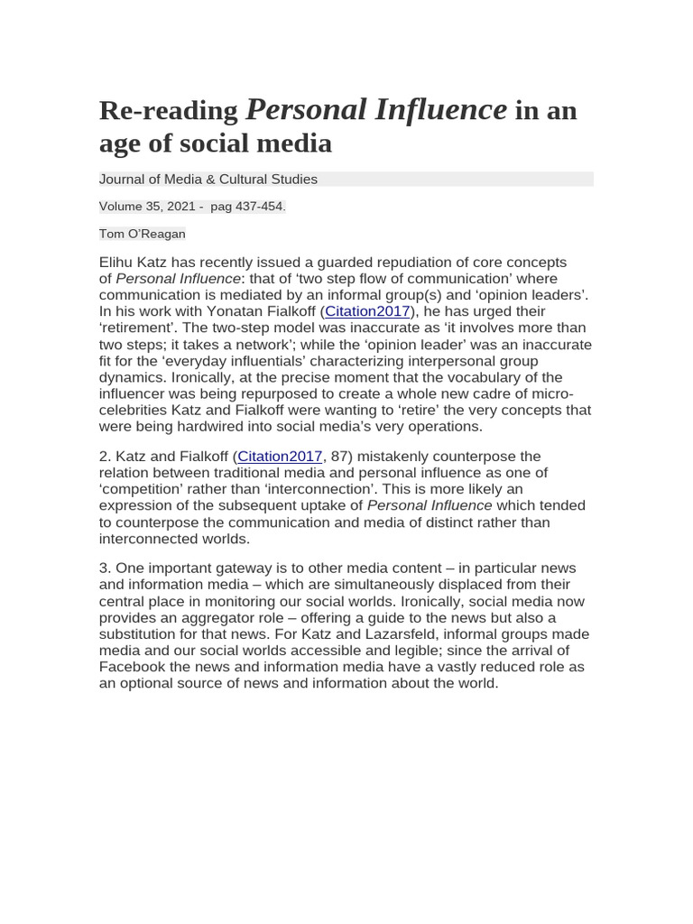 Re Reading Personal Influence | PDF