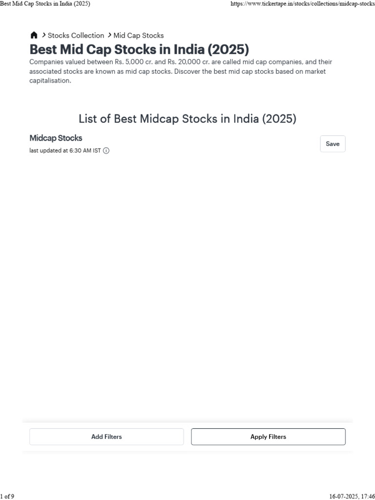 Best Mid Cap Stocks in India 2025 | PDF | Price–Earnings Ratio ...