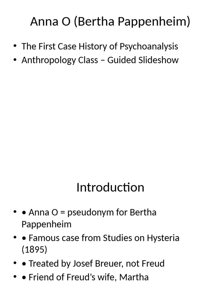 Anna O: Pioneer of Talk Therapy | PDF