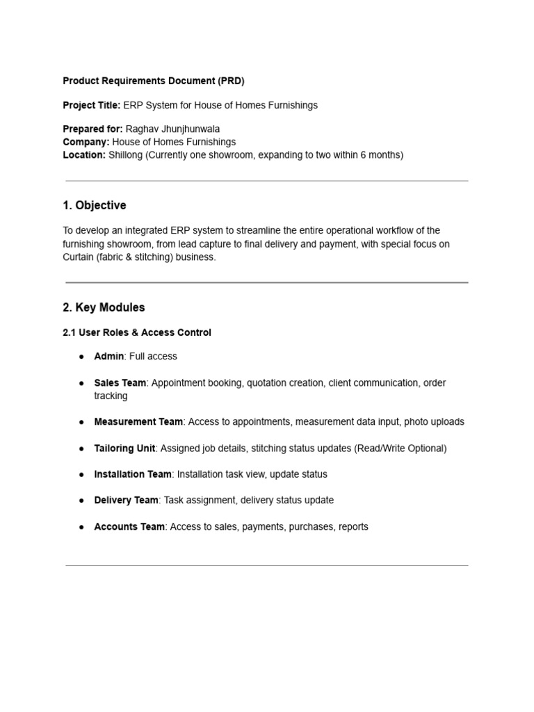ERP System PRD for Furniture Store | PDF | Enterprise Resource Planning ...