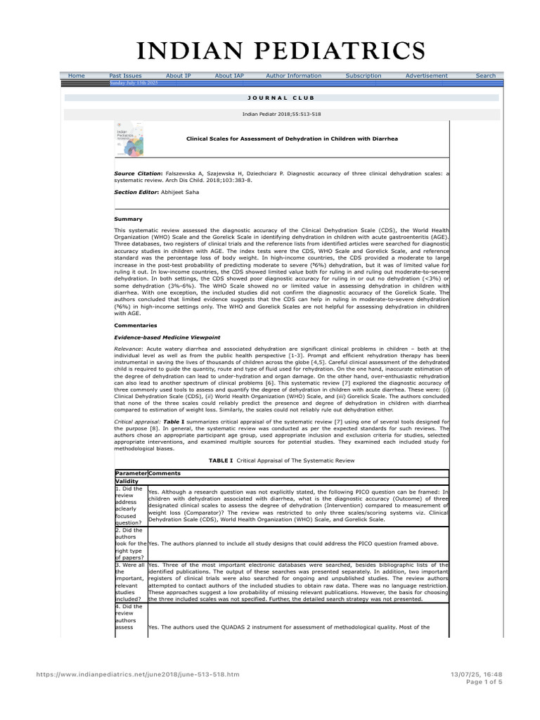 Clinical Scales For Assessment of Dehydration in Children With Diarrhea ...