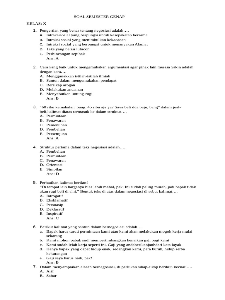 Tmplet Kosong Pilgan Kelas 10 | PDF