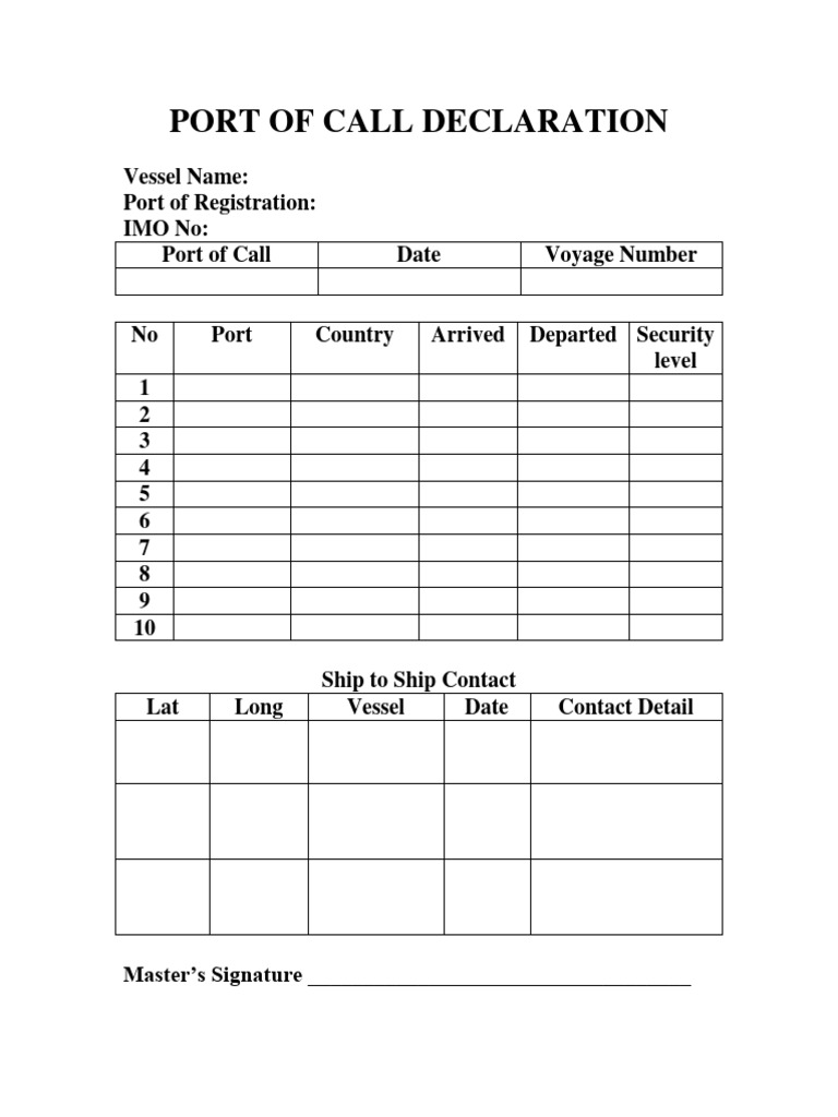 Port of Call Declaration | PDF