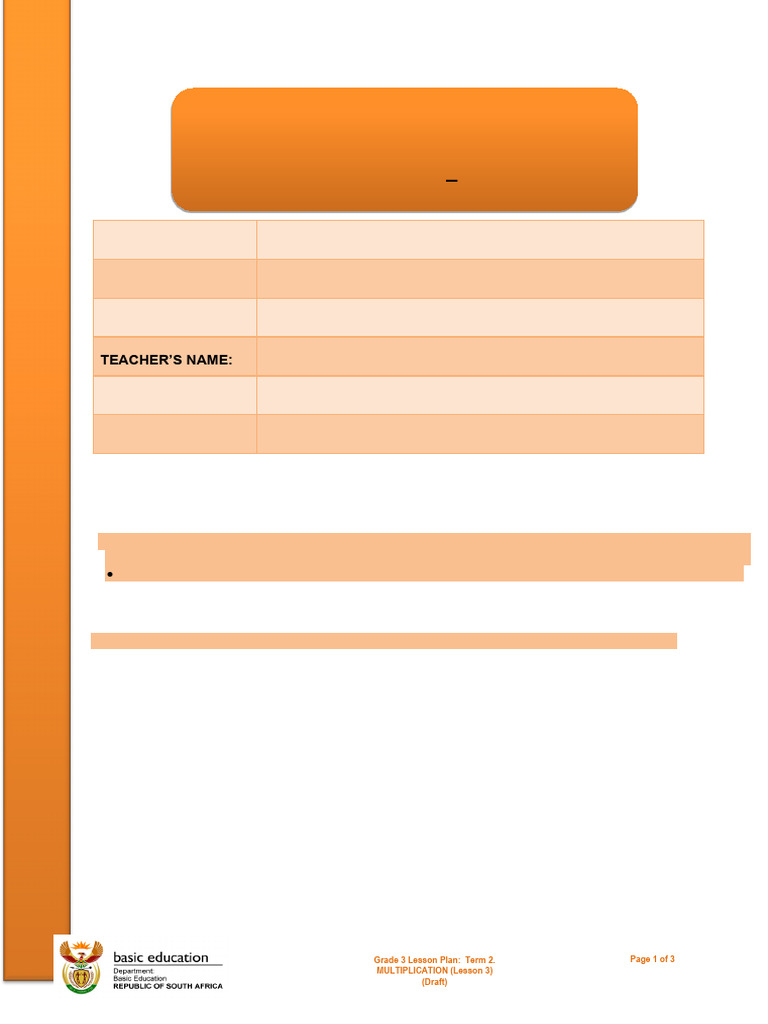 Grade 5 Term 2 Multiplication Lesson 3 | PDF | Learning | Homework