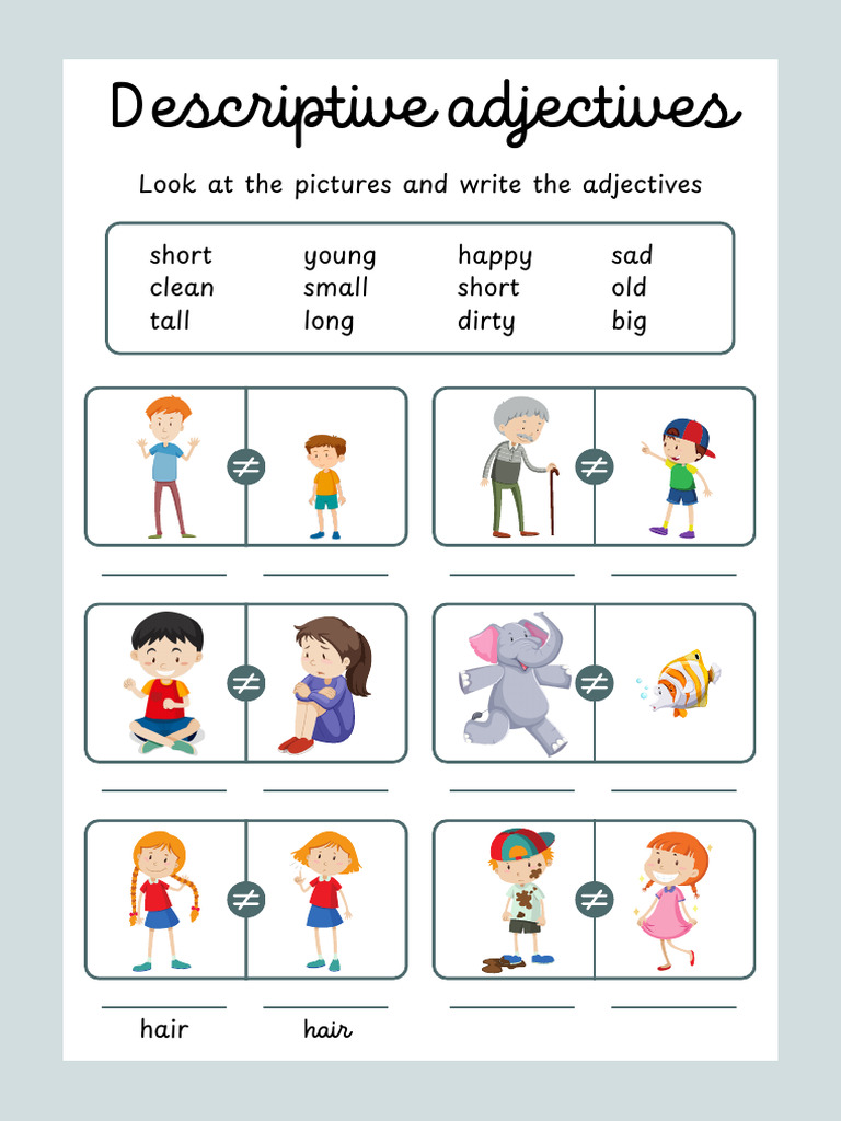 Descriptive Adjectives Worksheet in Multiple Colors Illustrative Style ...