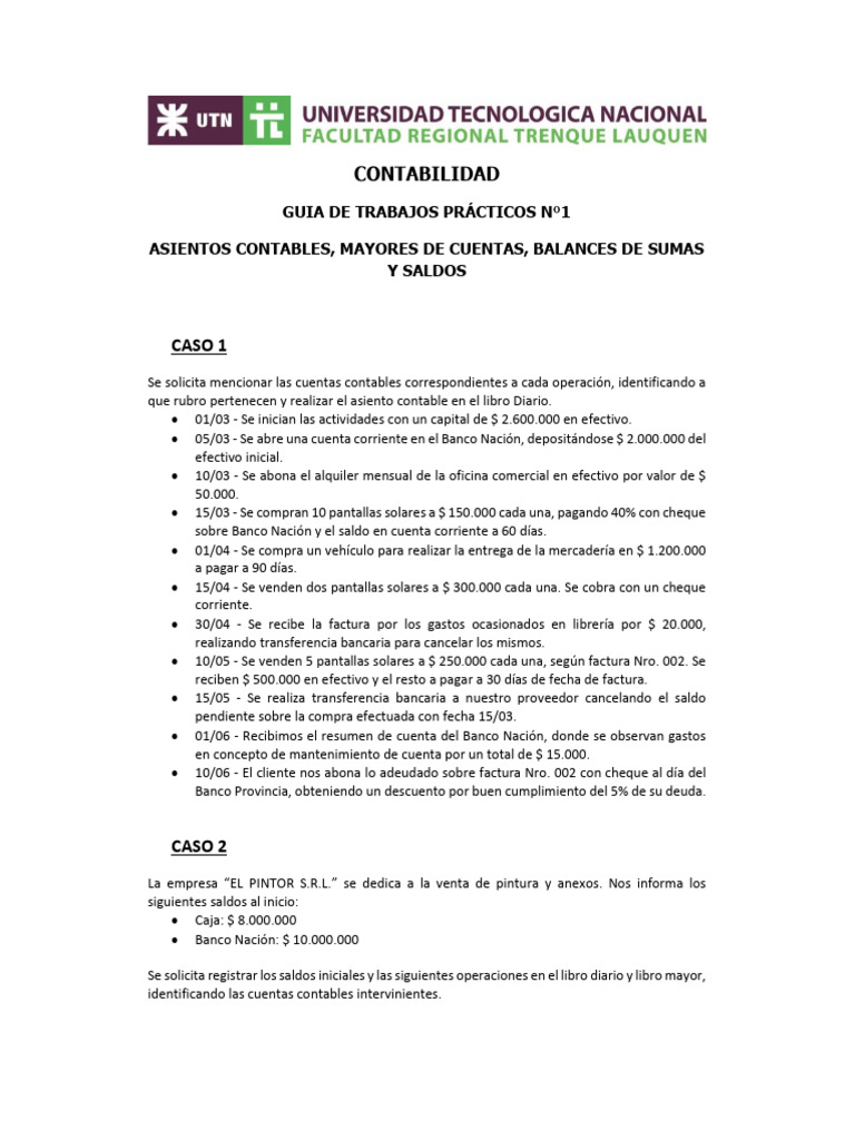Contabilidad TP01 Enunciados | PDF | Bancos | Contabilidad