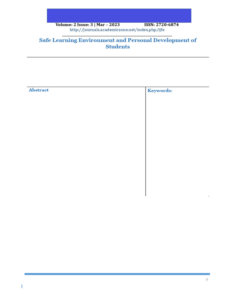 7-12 Safe Learning Environment and Personal Development of Students ...