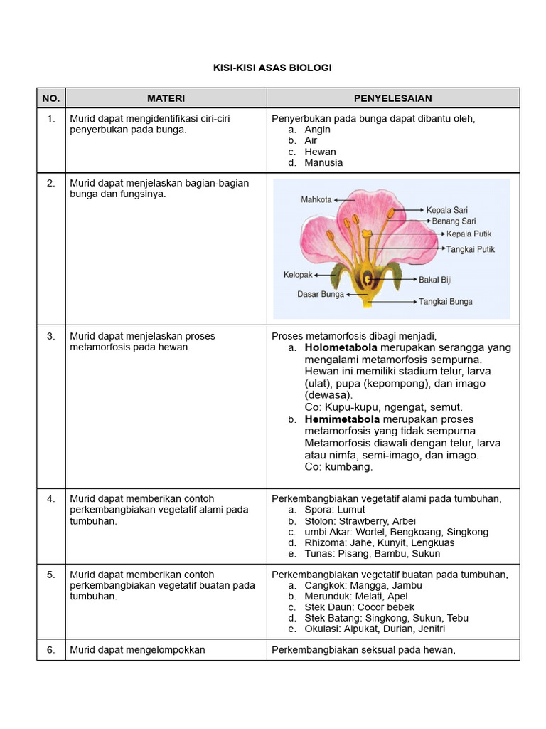 Kisi-Kisi Asas Biologi | PDF
