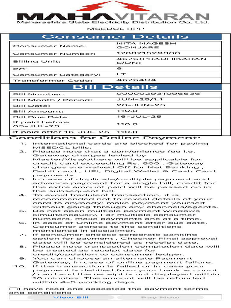 MSEDCL Online Payment Guidelines | PDF