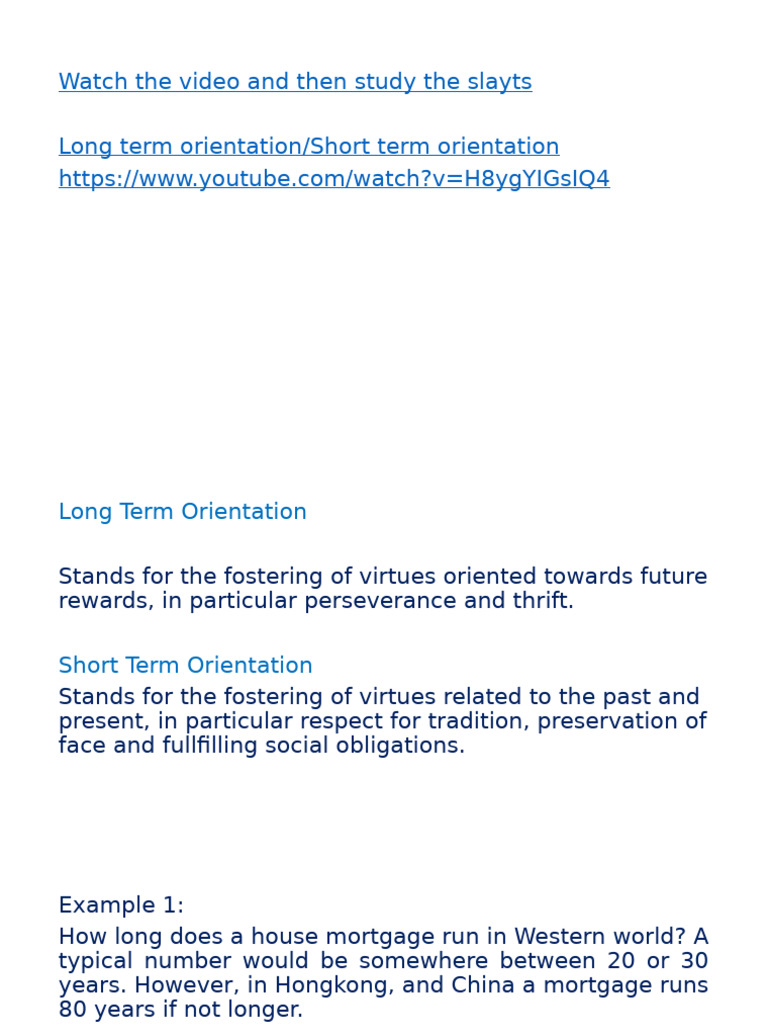 7 Long Term Orientationshort Term Orientation | PDF