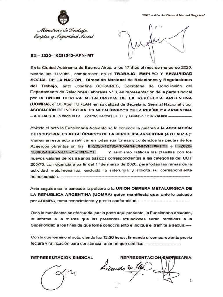 Acta Ratificacion y Planillas Salariales 01-03-2020-Comprimido | PDF