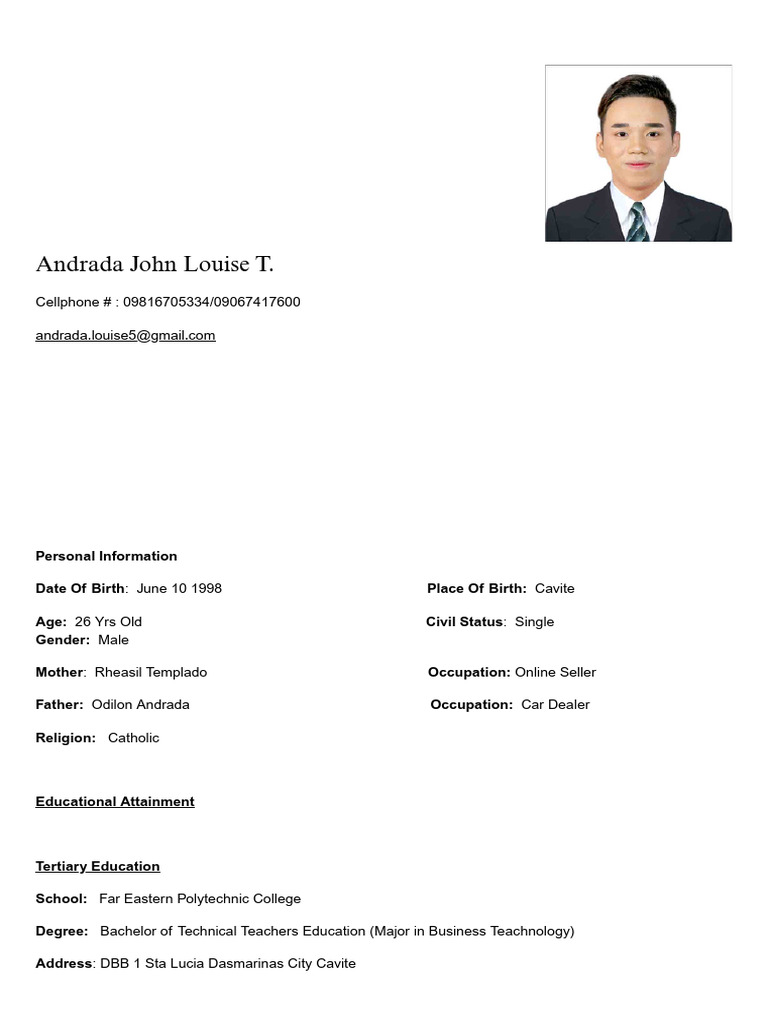 John Louise Andrada RESUME PDF | PDF | Educational Stages