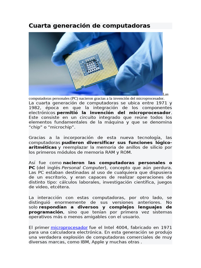 Generacion de Computadoras | PDF | Computadoras personales | Microprocesador